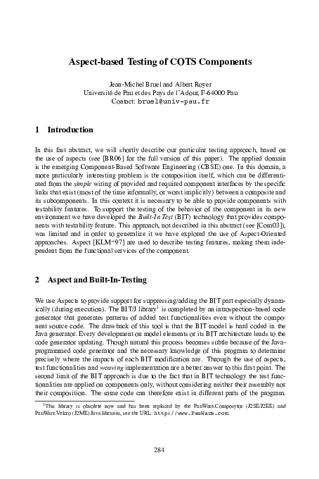 (PDF) Aspect-based Testing of COTS Components