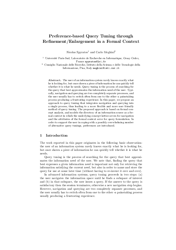 (PDF) Preference-Based Query Tuning Through Refinement/Enlargement in a Formal Context