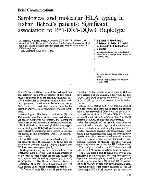 (PDF) Serological and molecular HLA typing in Italian Behcet's patients ...