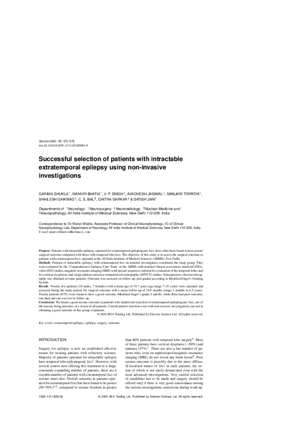 (PDF) Successful selection of patients with intractable extratemporal ...