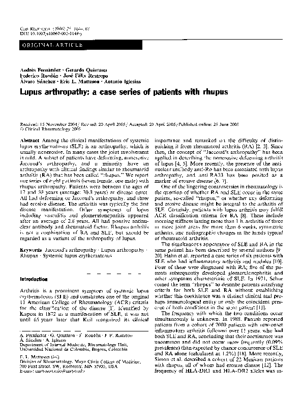 (PDF) Lupus arthropathy: a case series of patients with rhupus
