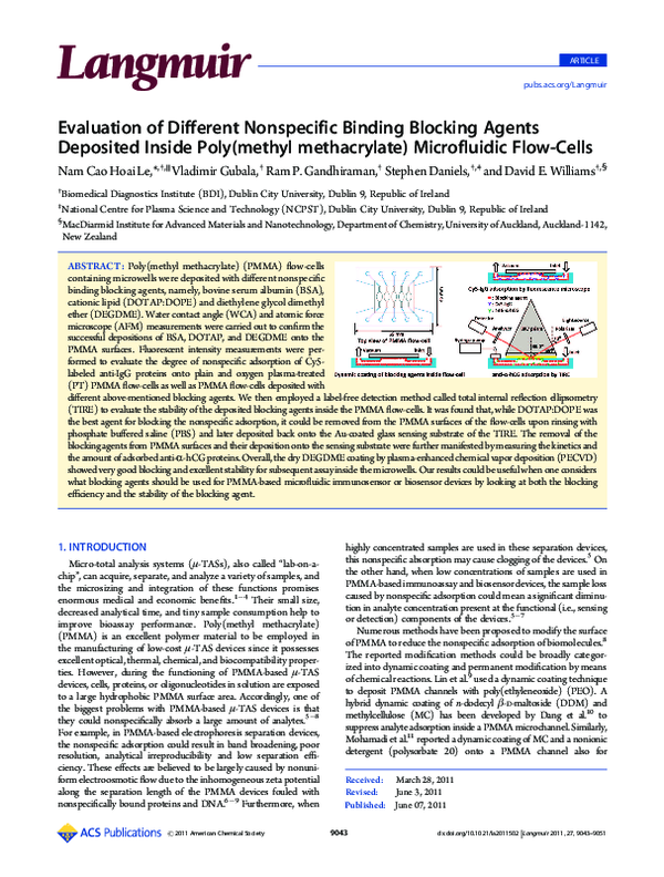 (PDF) Evaluation of Different Nonspecific Binding Blocking Agents Deposited Inside Poly(methyl ...