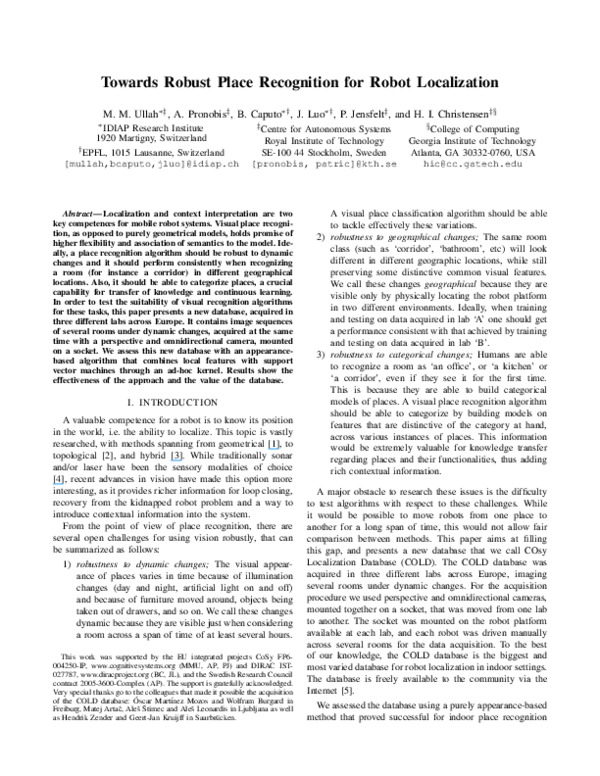 (PDF) Towards robust place recognition for robot localization