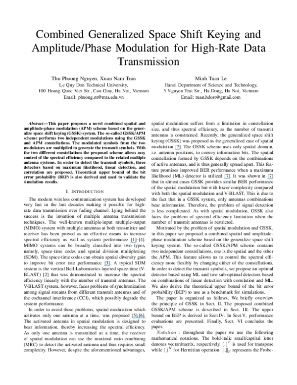 (PDF) Combined generalized space shift keying and amplitude/phase modulation for high-rate data ...