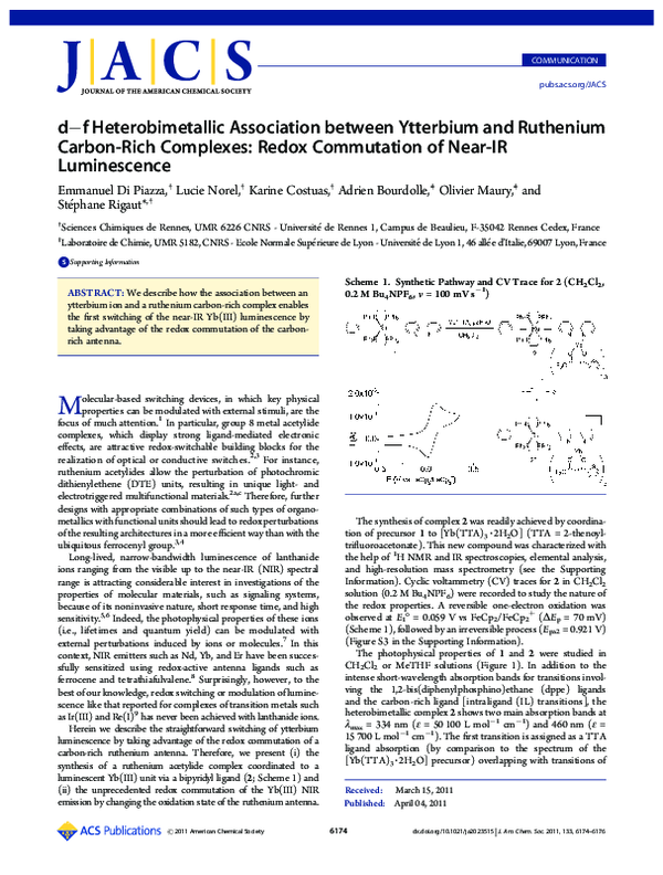 (PDF) d−f Heterobimetallic Association between Ytterbium and Ruthenium ... (PDF) d−f Heterobimetallic Association between Ytterbium and Ruthenium ...