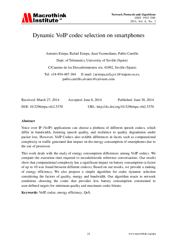 (PDF) Dynamic VoIP codec selection on smartphones