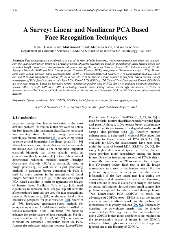 Pdf A Survey Linear And Nonlinear Pca Based Face Recognition Techniques