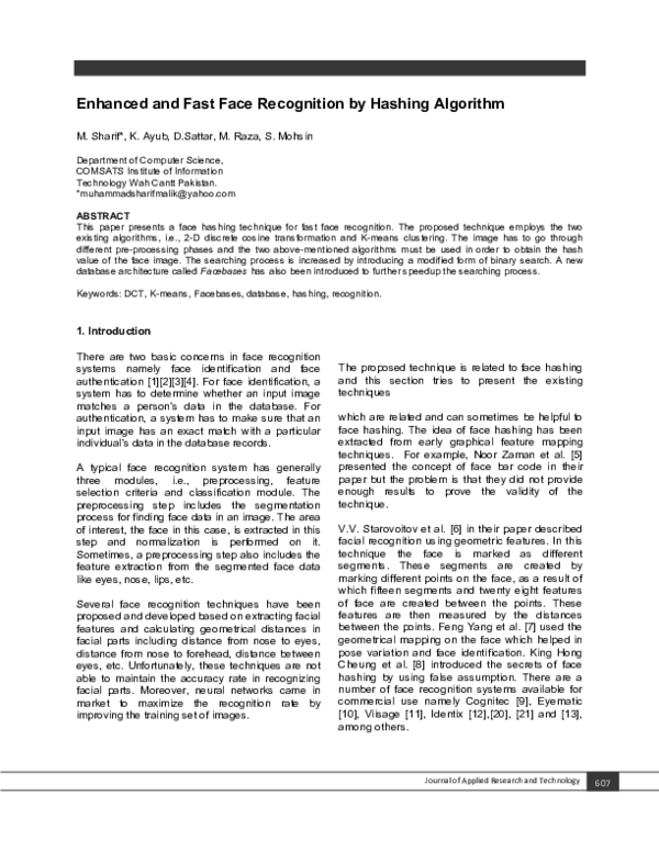 Pdf Enhanced And Fast Face Recognition By Hashing Algorithm