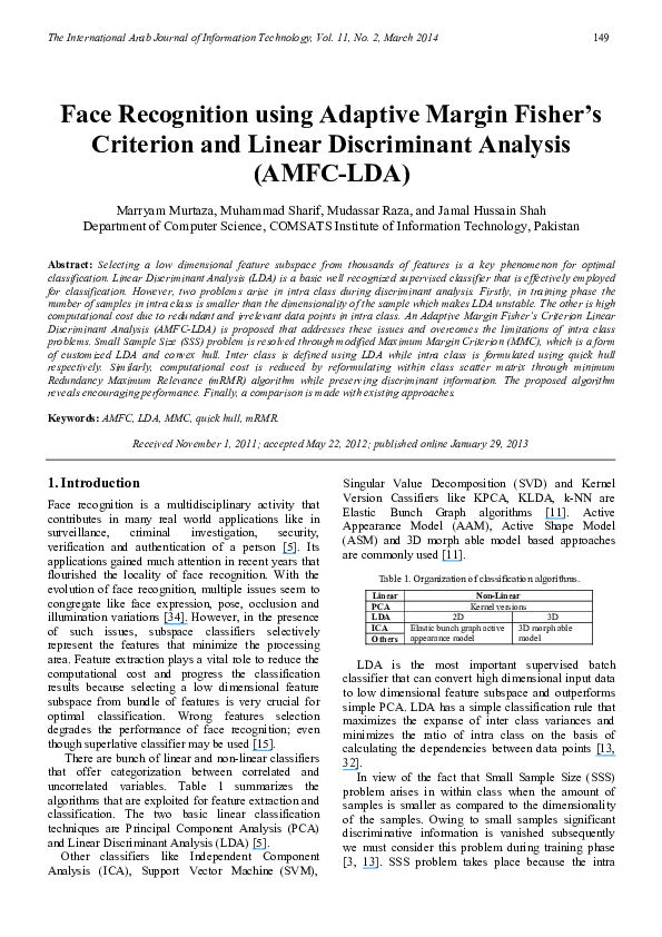 (PDF) Face Recognition Using Adaptive Margin Fisher’s Criterion and Linear Discriminant Analysis