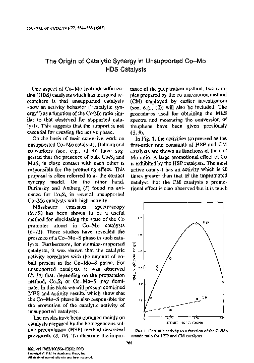 (PDF) The origin of catalytic synergy in unsupported Co$z.sbnd;Mo HDS ...