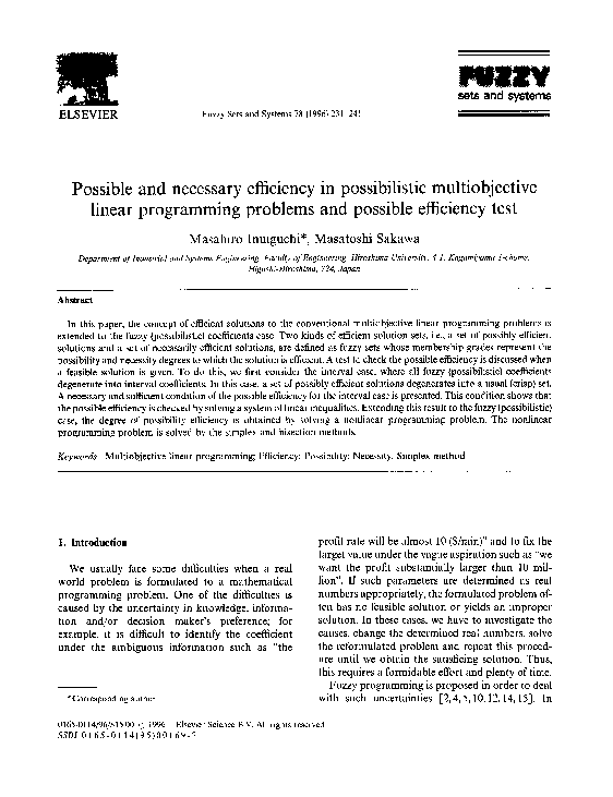 Pdf Possible And Necessary Efficiency In Possibilistic Multiobjective Linear Programming