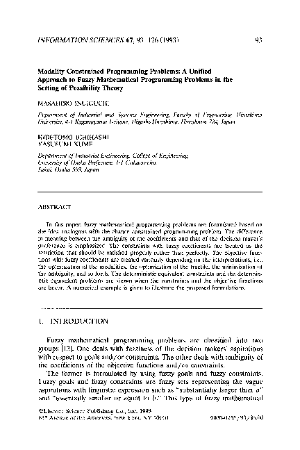 Pdf Modality Constrained Programming Problems A Unified Approach To Fuzzy Mathematical 2092