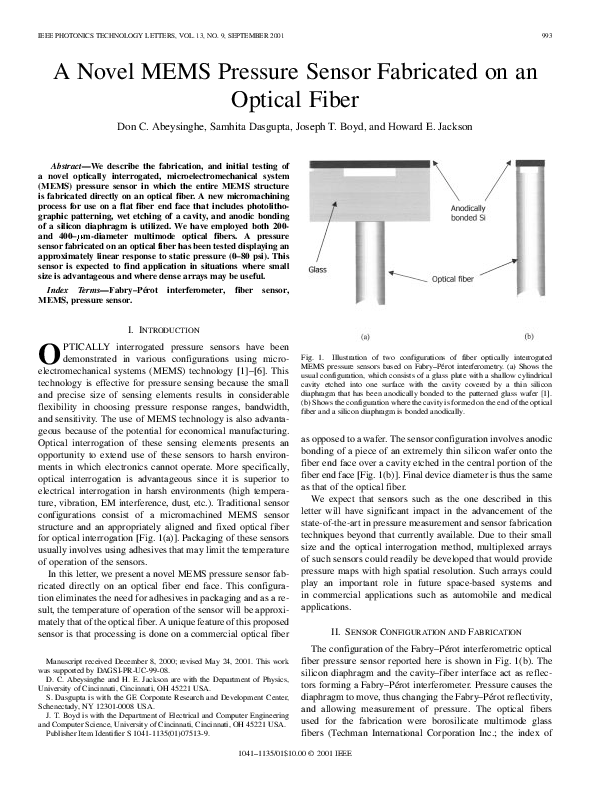 (PDF) A novel MEMS pressure sensor fabricated on an optical fiber