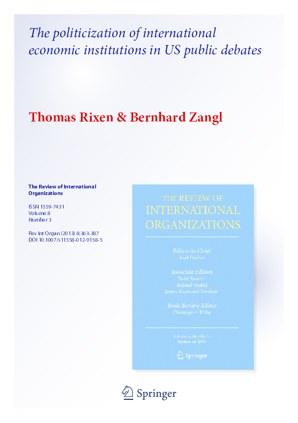 The politicization of international economic institutions in US public ...