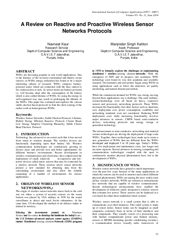 Pdf A Review On Reactive And Proactive Wireless Sensor Networks Protocols