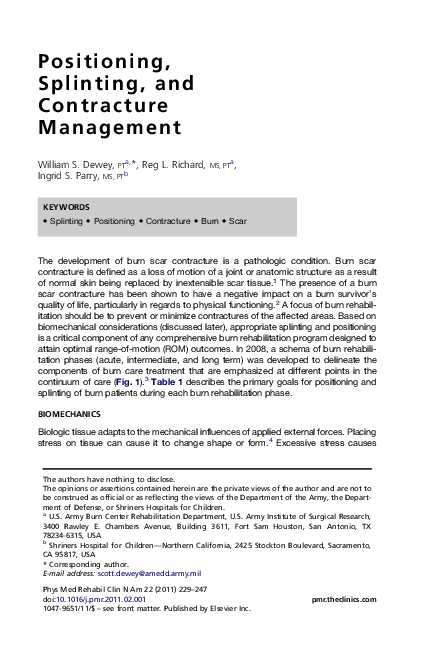 (PDF) Positioning, splinting, and contracture management