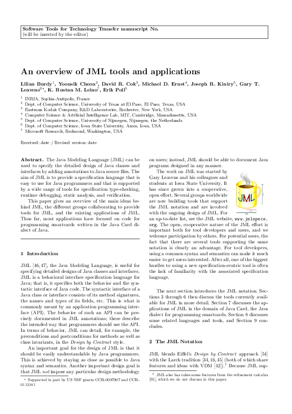 (PDF) An overview of JML tools and applications | Gary Leavens - Academia.edu