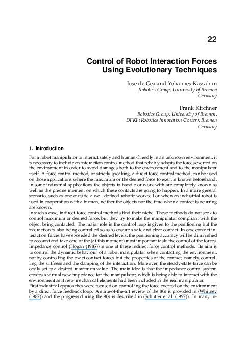 (PDF) Control of Robot Interaction Forces Using Evolutionary Techniques