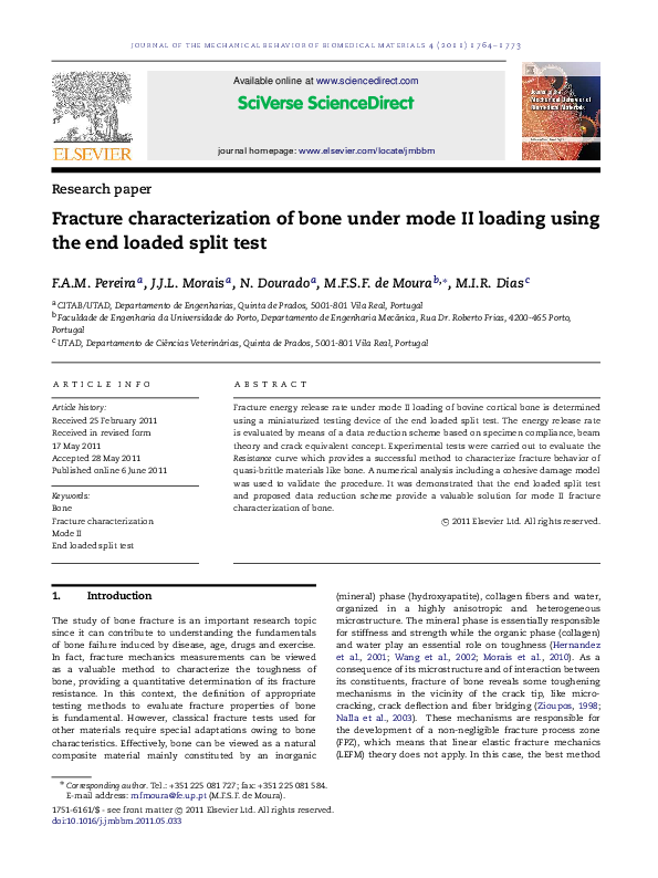 Pdf Fracture Characterization Of Bone Under Mode Ii Loading Using The End Loaded Split Test