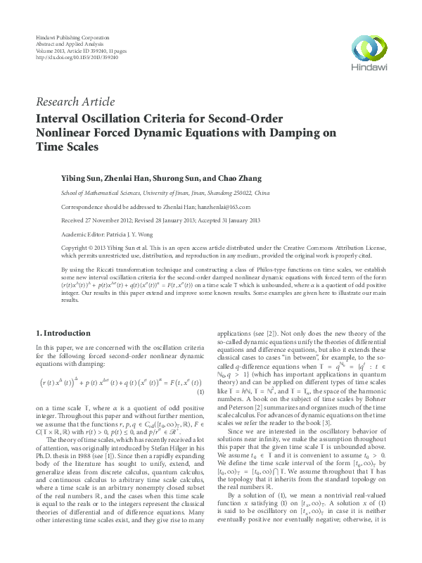 Pdf Interval Oscillation Criteria For Second Order Nonlinear Forced Dynamic Equations With