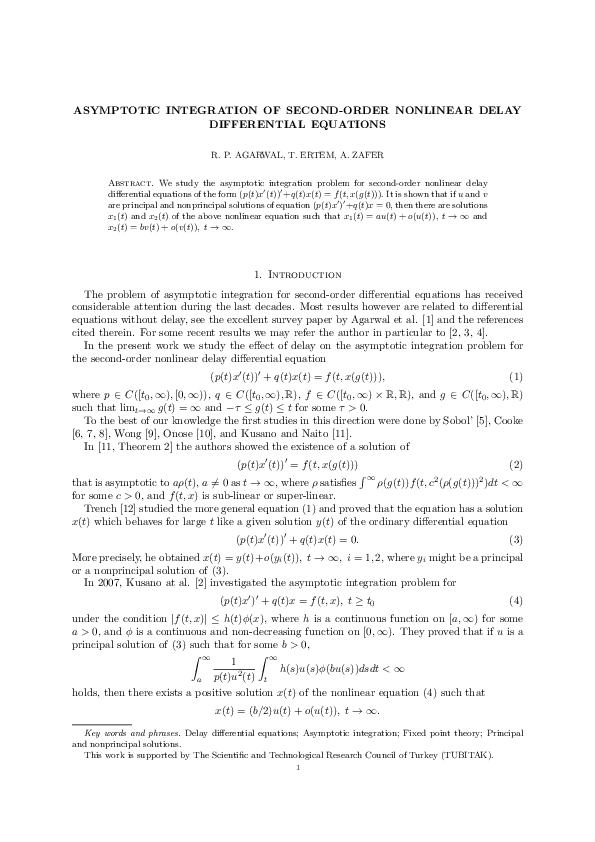 Pdf Asymptotic Integration Of Second Order Nonlinear Differential Equations Via Principal And