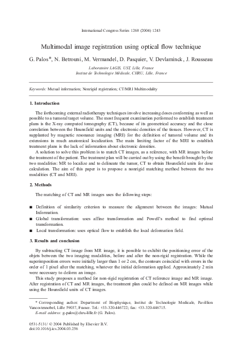 Pdf Multimodal Image Registration Using Optical Flow Technique