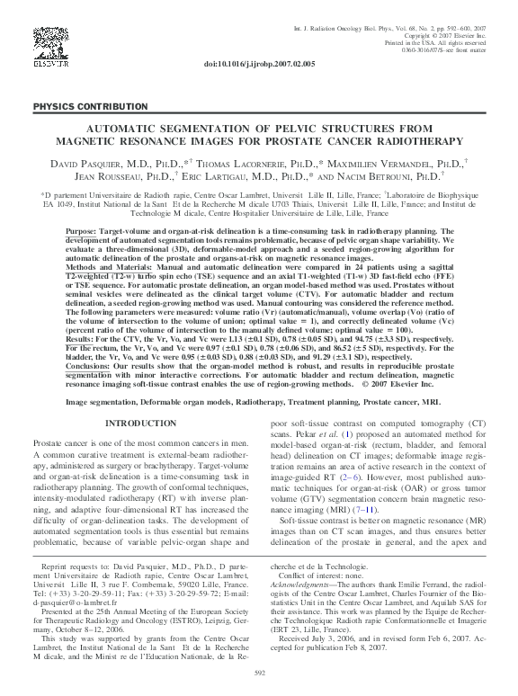 Pdf A Semiautomatic Algorithm For Three Dimensional Segmentation Of The Prostate On Ct Images