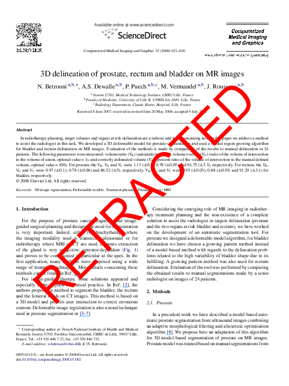 (PDF) RETRACTED: 3D delineation of prostate, rectum and bladder on MR ...