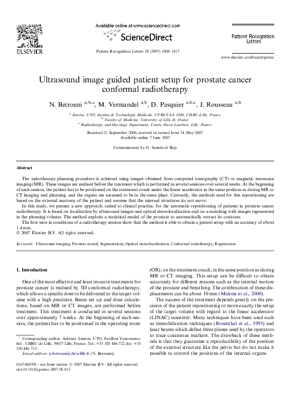 (PDF) Ultrasound image guided patient setup for prostate cancer ...