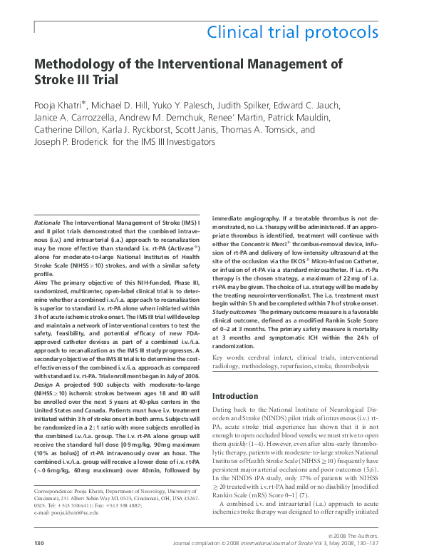 (PDF) Methodology of the Interventional Management of Stroke III Trial