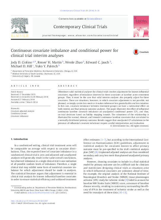 (PDF) Continuous covariate imbalance and conditional power for clinical ...