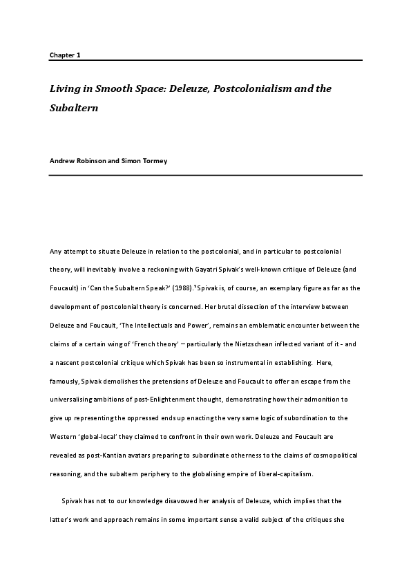 (PDF) Living in Smooth Space: Deleuze, Spivak and the Indigenous