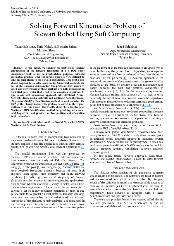 (PDF) Solving Forward Kinematics Problem of Stewart Robot Using Soft Computing