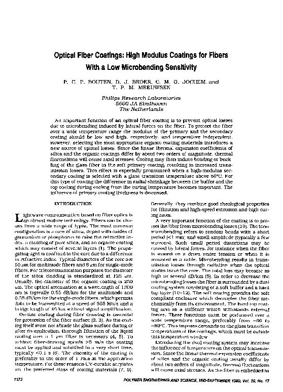 (PDF) Optical fiber coatings: High modulus coatings for fibers with a ...
