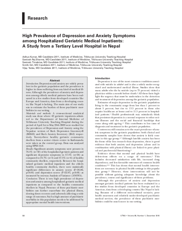 (PDF) High Prevalence of Depression and Anxiety Symptoms among ...