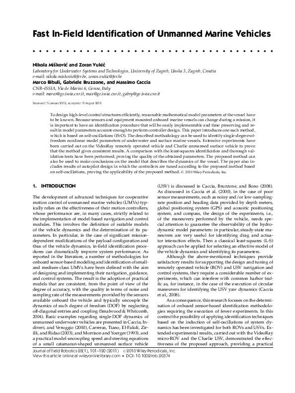 Fast in-field identification of unmanned marine vehicles