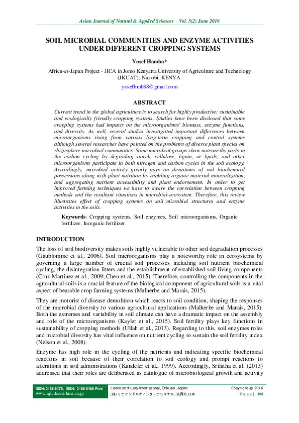(PDF) SOIL MICROBIAL COMMUNITIES AND ENZYME ACTIVITIES UNDER DIFFERENT CROPPING SYSTEMS