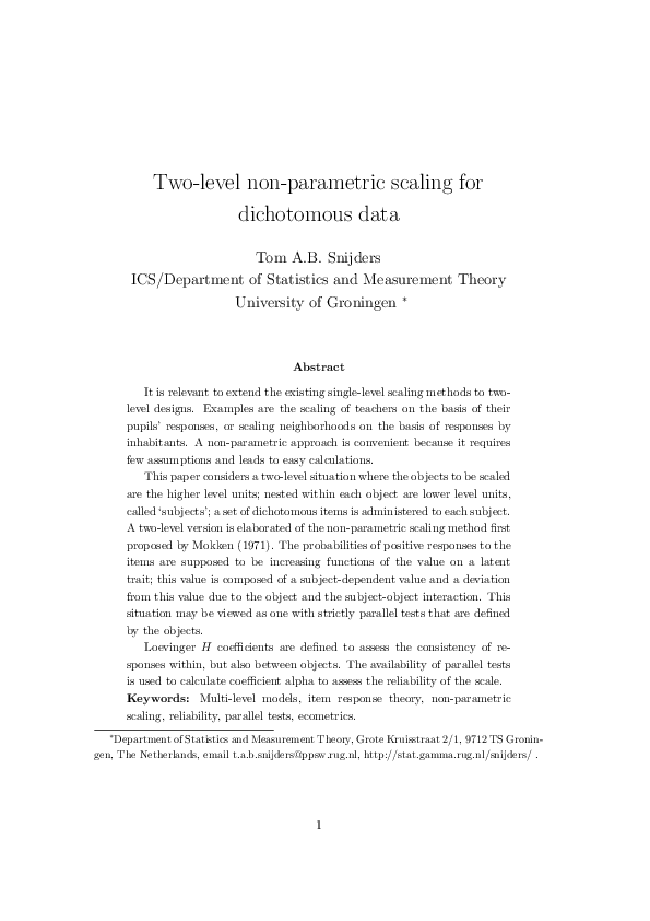 (PDF) Two-Level Nonparametric Scaling for Dichotomous Data