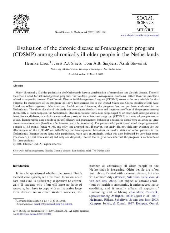 (PDF) Evaluation of the chronic disease self-management program (CDSMP ...