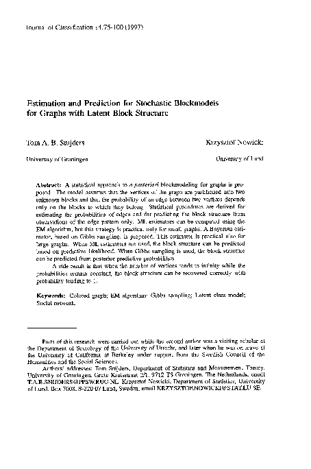 Pdf Estimation And Prediction For Stochastic Blockmodels For Graphs With Latent Block