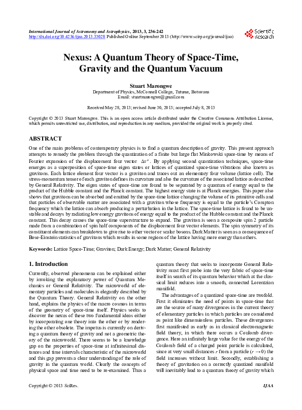 (PDF) Nexus: A Quantum Theory of Space-Time, Gravity and the Quantum ...