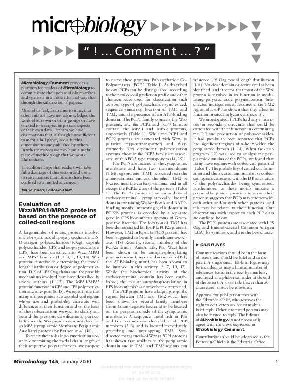 (PDF) Evaluation of Wzz/MPA1/MPA2 proteins based on the presence of ...