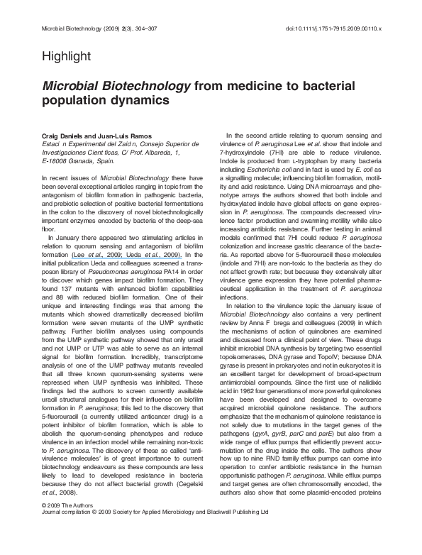 (PDF) Microbial Biotechnology from medicine to bacterial population ...