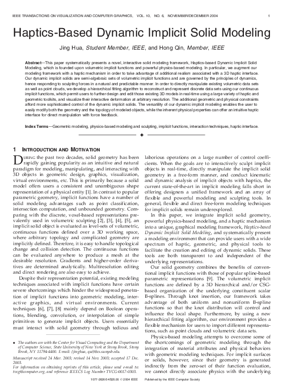 (PDF) Haptics-based dynamic implicit solid modeling