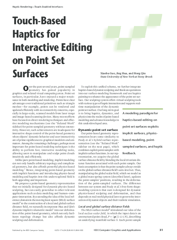 (PDF) Touch-based haptics for interactive editing on point set surfaces