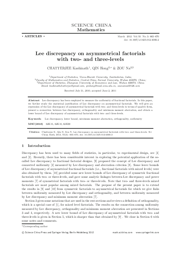 (PDF) Lee discrepancy on asymmetrical factorials with two- and three-levels