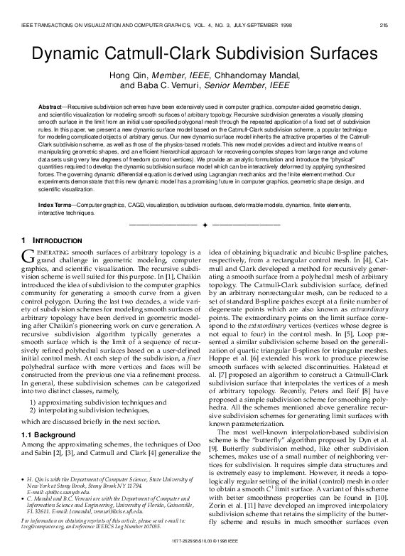 (PDF) Dynamic Catmull-Clark Subdivision Surfaces
