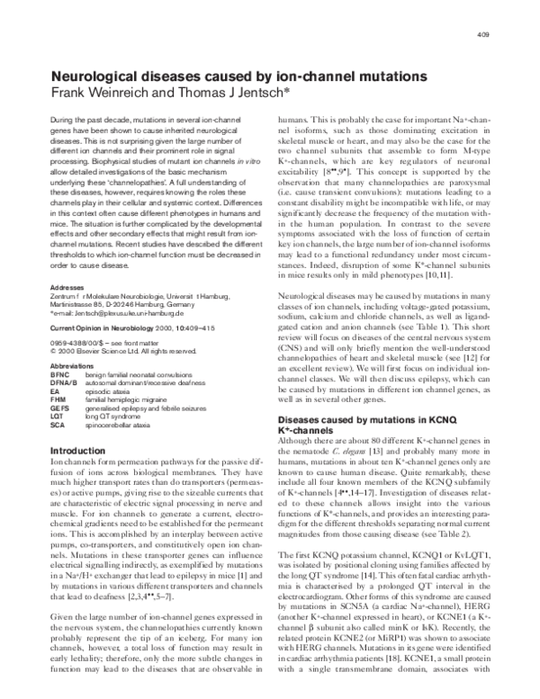 (PDF) Neurological diseases caused by ion-channel mutations