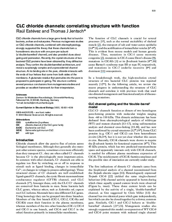 (PDF) CLC chloride channels: correlating structure with function