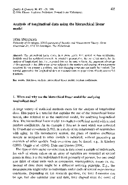 (PDF) Analysis of longitudinal data using the hierarchical linear model